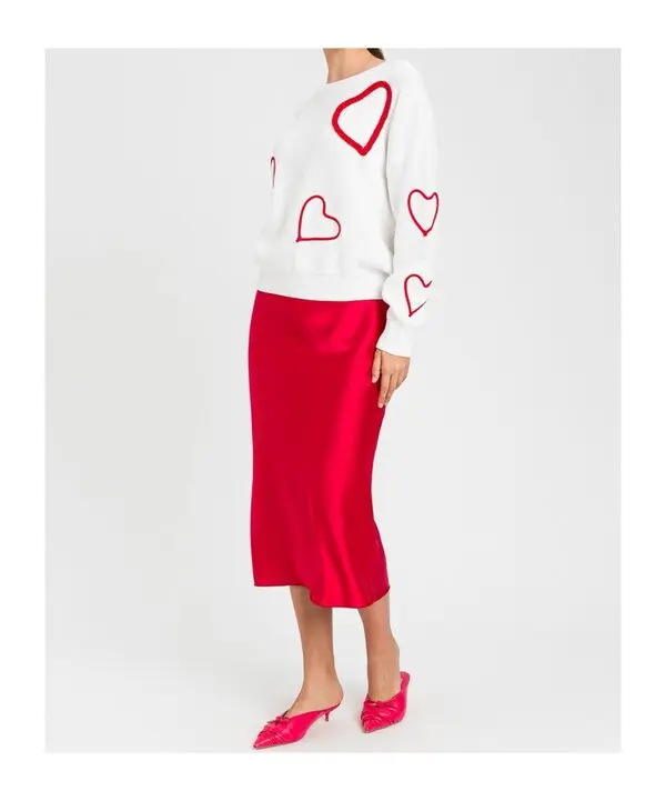 TWINSET Embroidered Hearts Round Neck Sweater