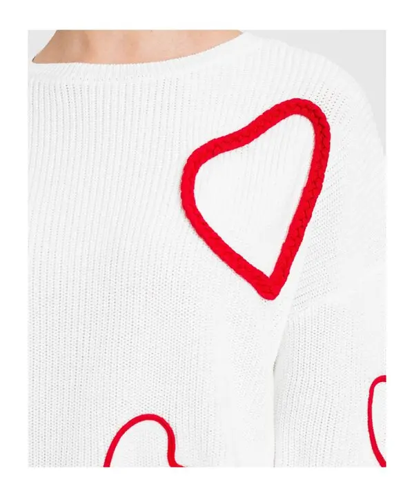 TWINSET Embroidered Hearts Round Neck Sweater