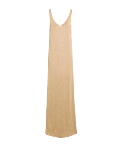 Saint Laurent Sleeveless Metallic Knit Maxi Dress - Sand