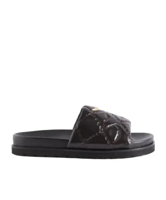 Zadig&Voltaire Padded Leather Flat Sandals With Gold Logo Plaque - Black