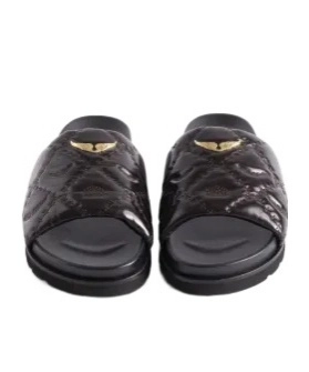 Zadig&Voltaire Padded Leather Flat Sandals With Gold Logo Plaque