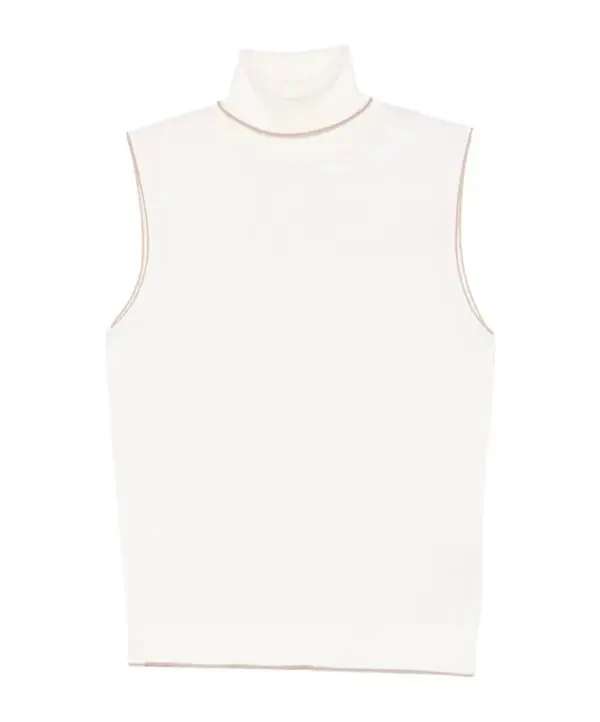Eleventy Sleeveless Turtleneck Top With Contrast Trim