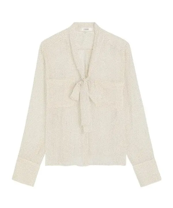 FRAME Tie-neck Polka-dot Blouse - White