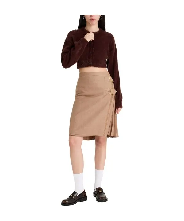 Burberry Wool Midi Skirt With Buckles And Fringe