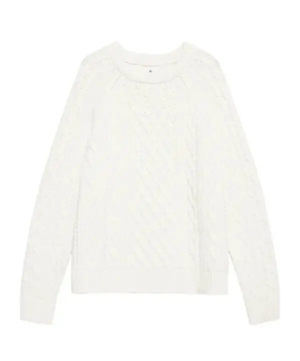 ANINE BING Louie Cable Knit Sweater - White