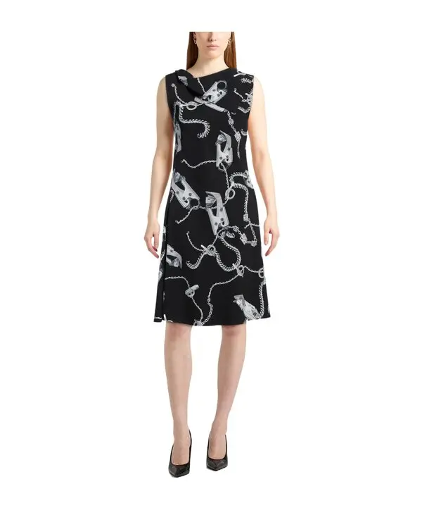 Burberry Sleeveless Draped Neckline Printed Cady Dress