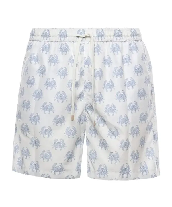 Eleventy Crab Print Swim Shorts - White Blue