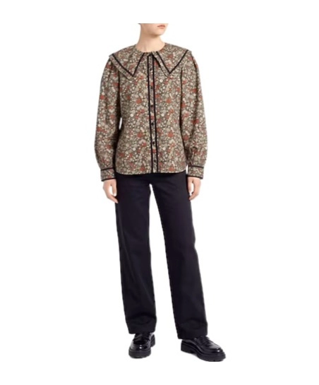 GANNI Floral Poplin Long Sleeve Shirt