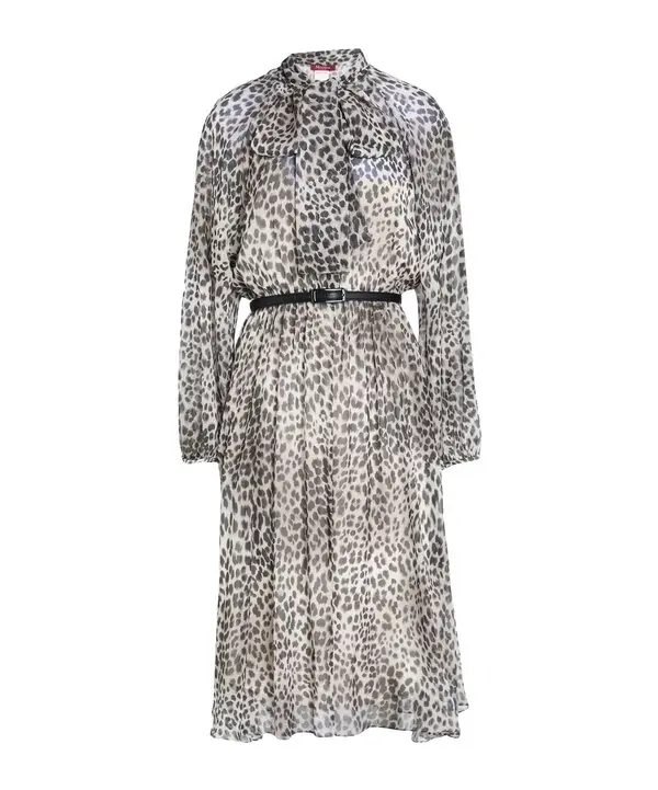 Max Mara Long Sleeve Leopard Print Chiffon Dress