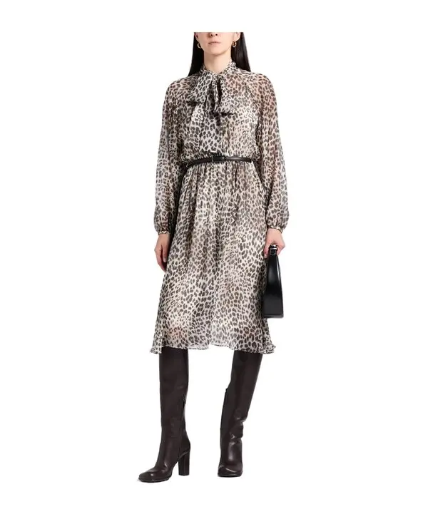 Max Mara Long Sleeve Leopard Print Chiffon Dress