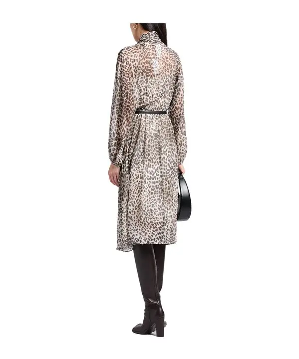Max Mara Long Sleeve Leopard Print Chiffon Dress