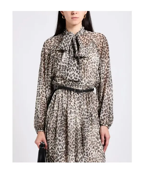 Max Mara Long Sleeve Leopard Print Chiffon Dress