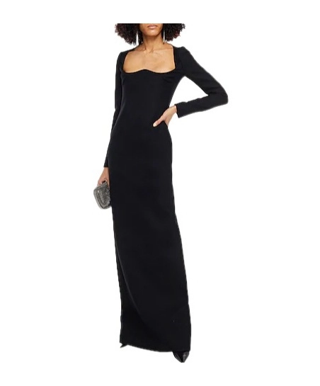 Saint Laurent Solid Long-sleeve Collared Dress