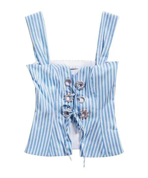 AREA Grommet Poplin Corset Top - Blue