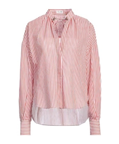 Brunello Cucinelli Metallic Striped Bow Shirt