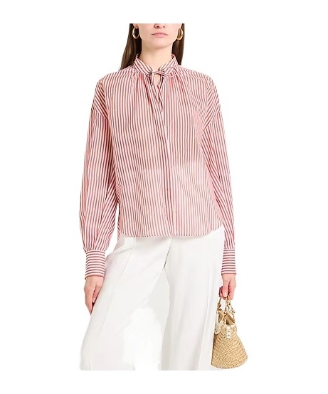 Brunello Cucinelli Metallic Striped Bow Shirt