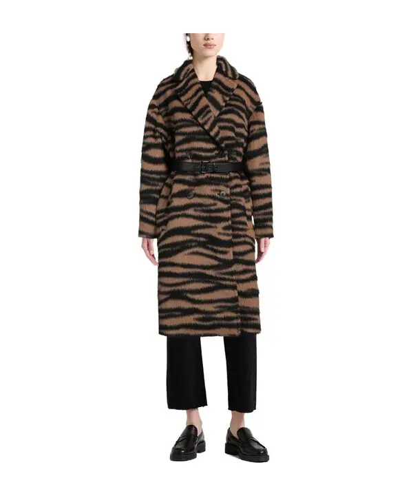 Max Mara Double-breasted Belted Coat With Tiger Print