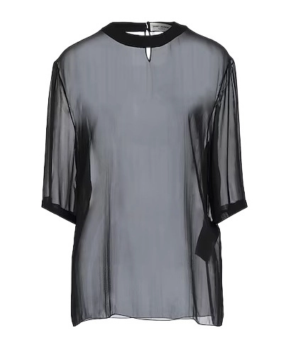 Saint Laurent Solid Chiffon Short Sleeve Top
