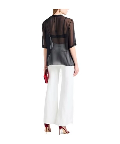 Saint Laurent Solid Chiffon Short Sleeve Top