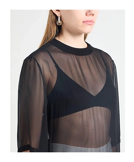 Saint Laurent Solid Chiffon Short Sleeve Top