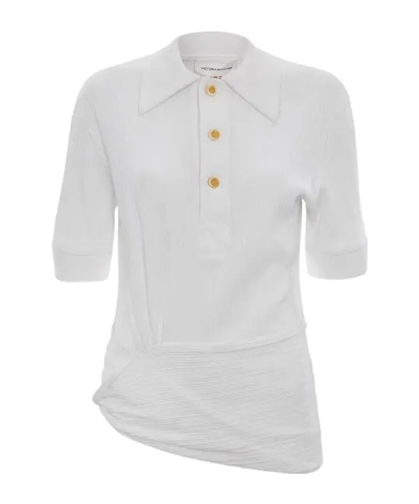 Victoria Beckham Textured Knit Polo Top