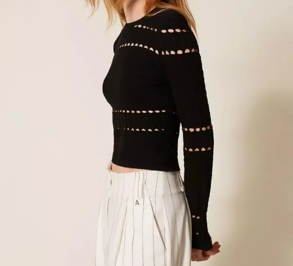 TWINSET Openwork Long Sleeve Sweater