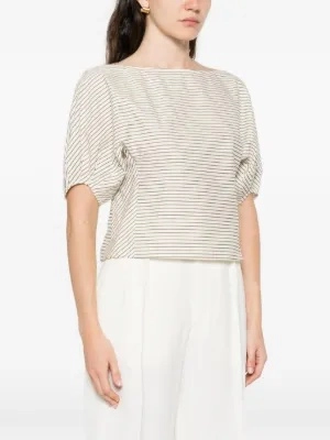 Staud Didi Striped Boatneck Top - White