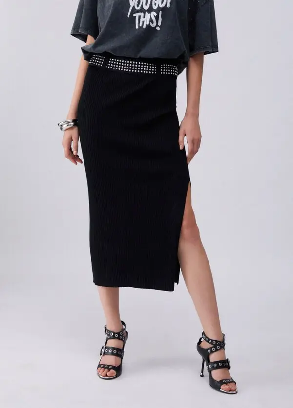 Liu Jo Studded Knit Pencil Skirt With Side Slit