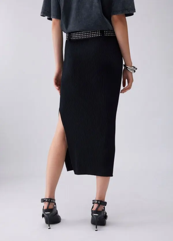 Liu Jo Studded Knit Pencil Skirt With Side Slit
