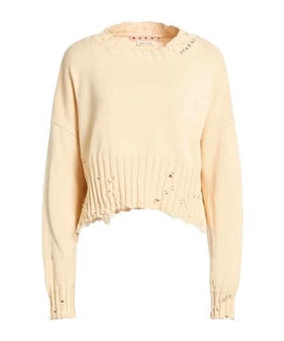 Marni Distressed Long Sleeve Knit Sweater - Beige