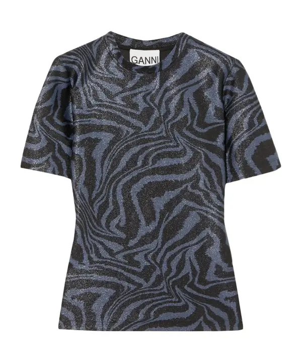 GANNI Zebra Print Metallic Jersey T-shirt