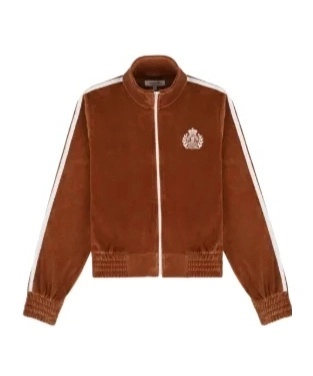 SPORTY  RICH Sporty & Rich Elio Stripe Logo-embroidered Velour Zip-up Jacket