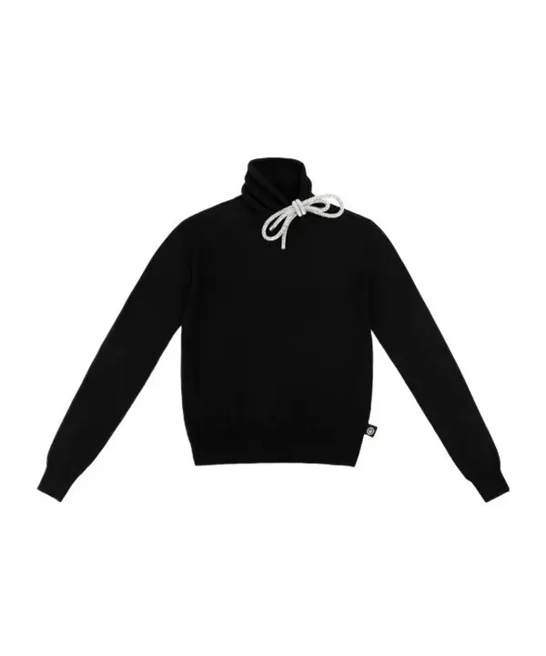AREA Crystal-knot Turtleneck Sweater - Black