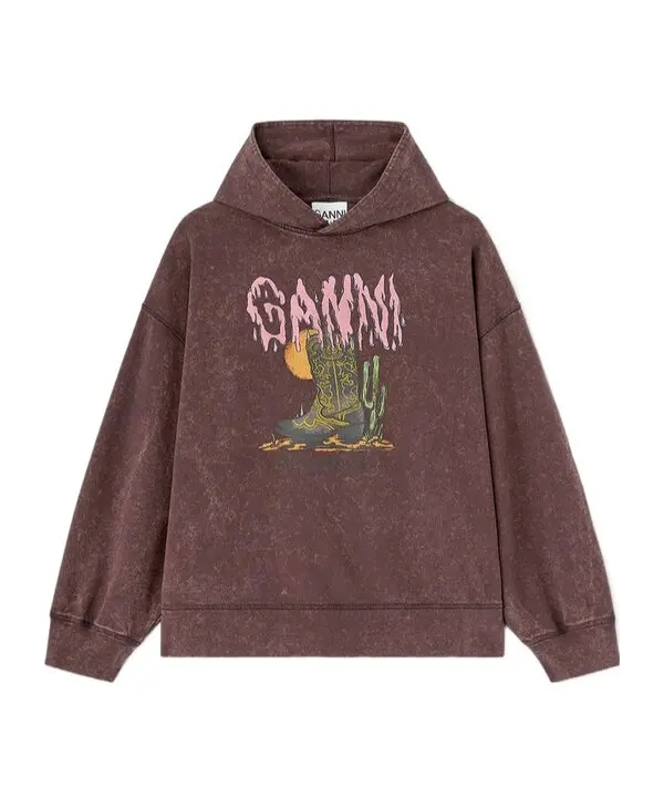 GANNI Vintage Wash Graphic Hoodie - Red