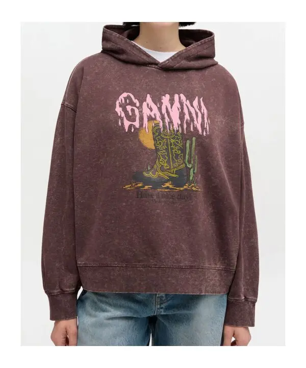 GANNI Vintage Wash Graphic Hoodie - Red