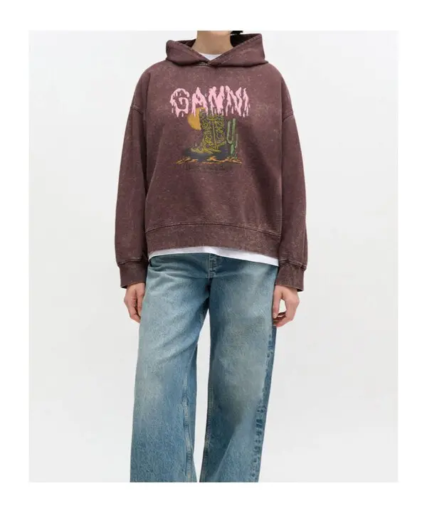 GANNI Vintage Wash Graphic Hoodie - Red