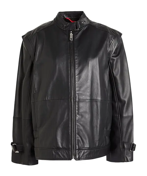 MAXCO. Solid Color Leather Jacket