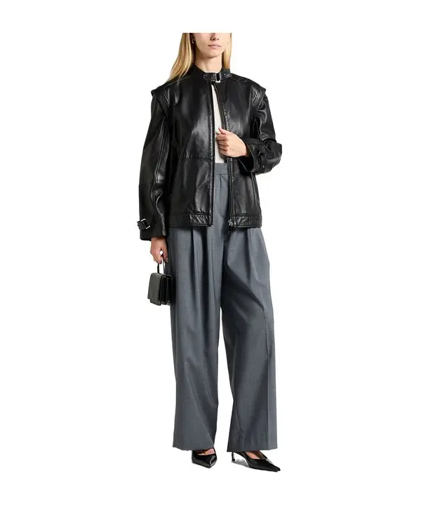 MAXCO. Solid Color Leather Jacket