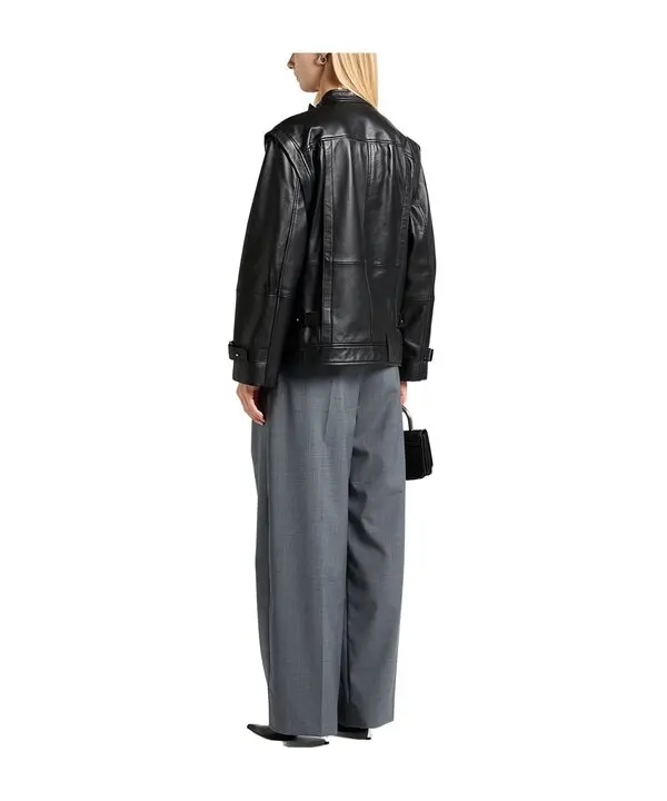 MAXCO. Solid Color Leather Jacket