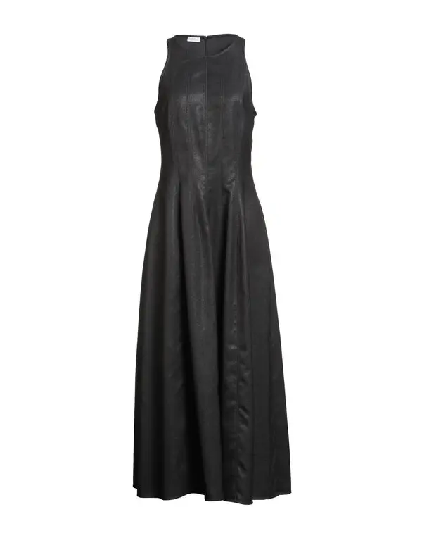 Brunello Cucinelli Metallic Crepe Round Neck Sleeveless Dress