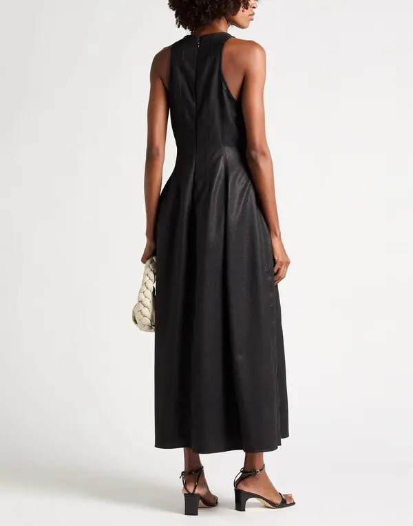 Brunello Cucinelli Metallic Crepe Round Neck Sleeveless Dress