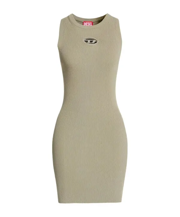 DIESEL® Ribbed-knit Sleeveless Crewneck Bodycon Dress With Appliqu