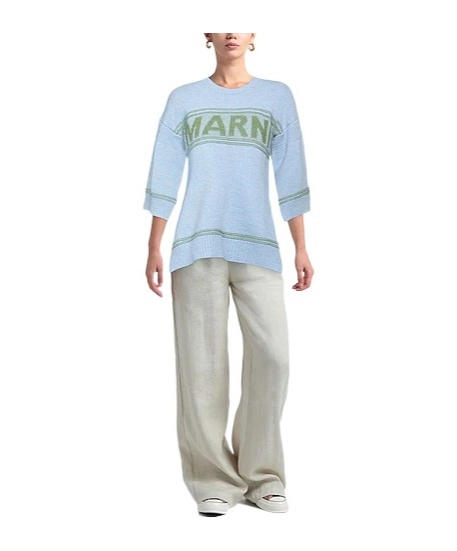 Marni Two-tone Knit Top With 3/4 Sleeves And Side Slits
