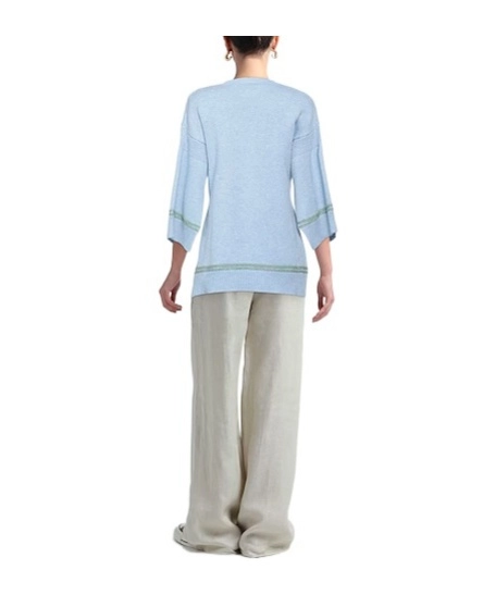 Marni Two-tone Knit Top With 3/4 Sleeves And Side Slits