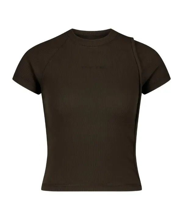 Ottolinger Rib-knit Crewneck T-shirt With Tonal Lettering And Shoulder Strap Detail
