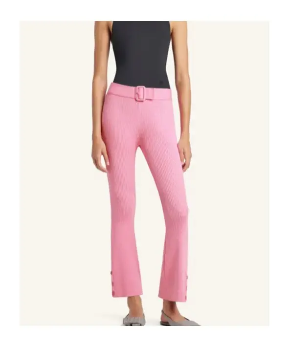 COURREGES Belted Flared Rib-knit Trousers