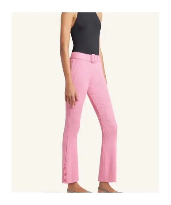 COURREGES Belted Flared Rib-knit Trousers