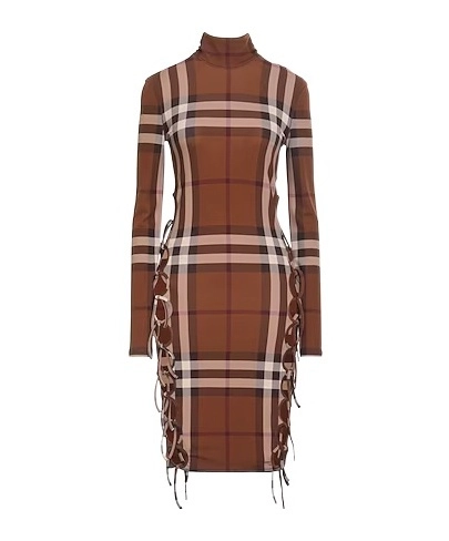 Burberry Fitted Printed Long Sleeve Turtleneck Dress