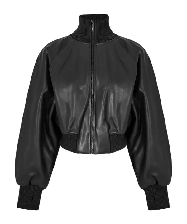 Norma Kamali Leather Bomber Jacket - Black