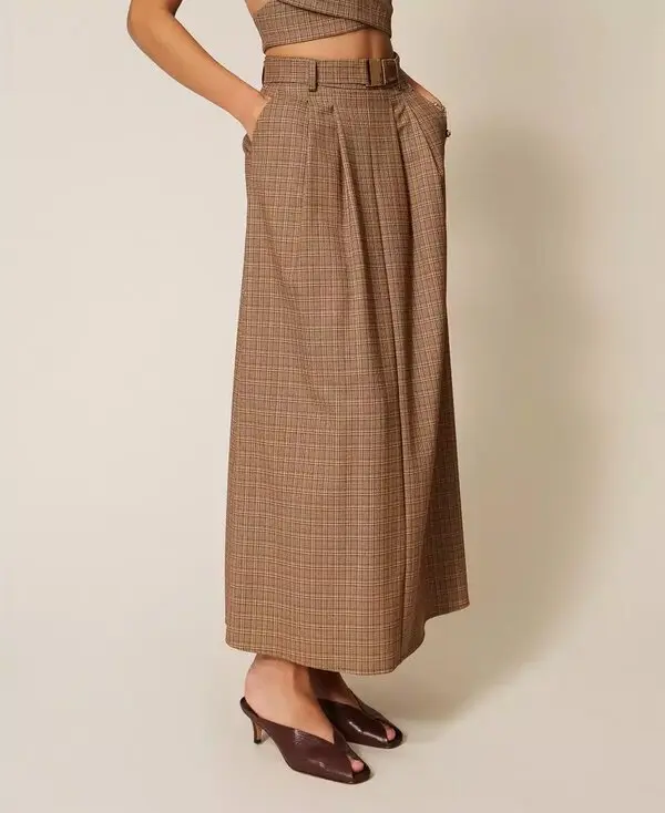 TWINSET Plaid-pattern Belted Skirt